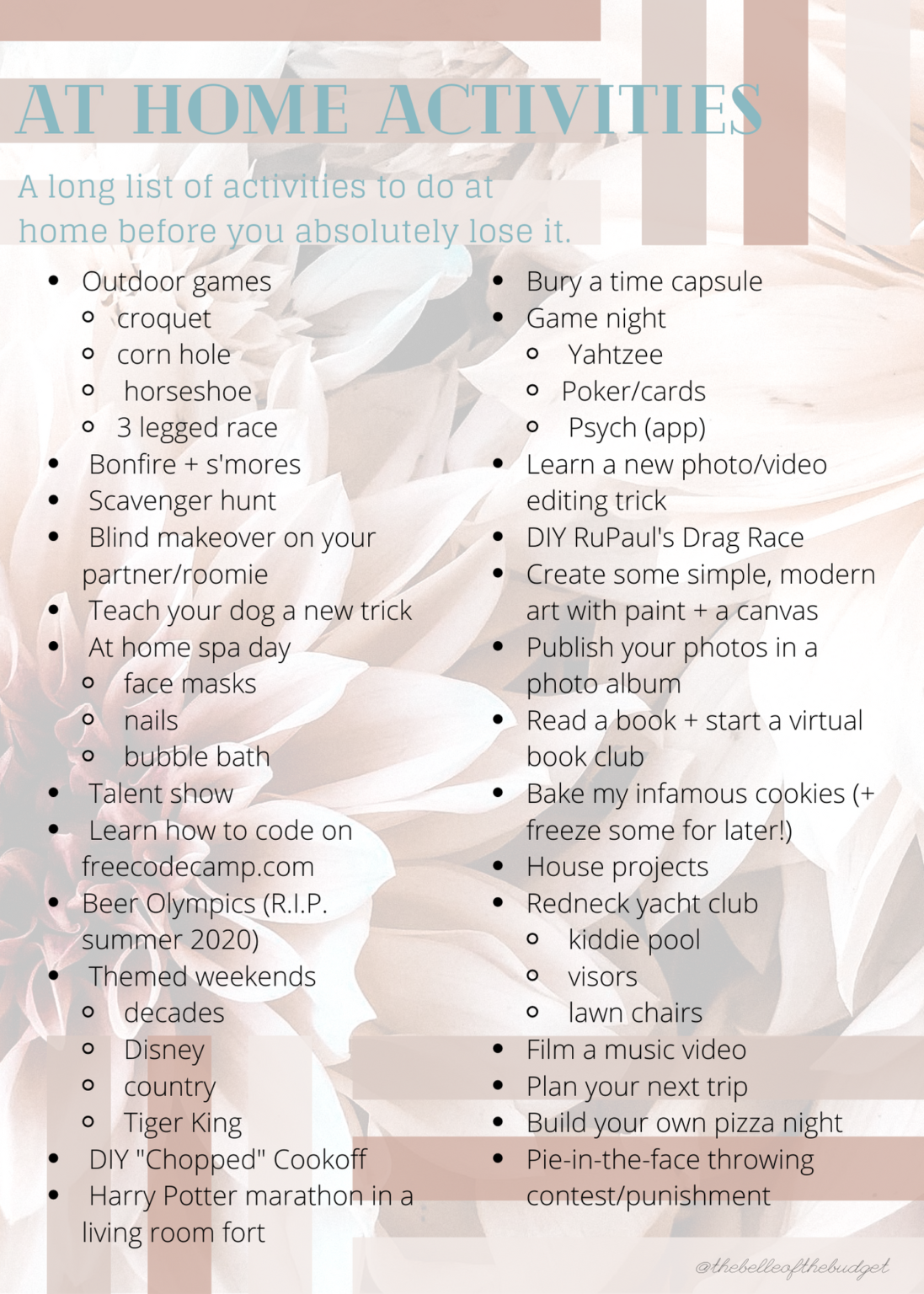 At Home Quarantine Activities - @thebelleofthebudget
